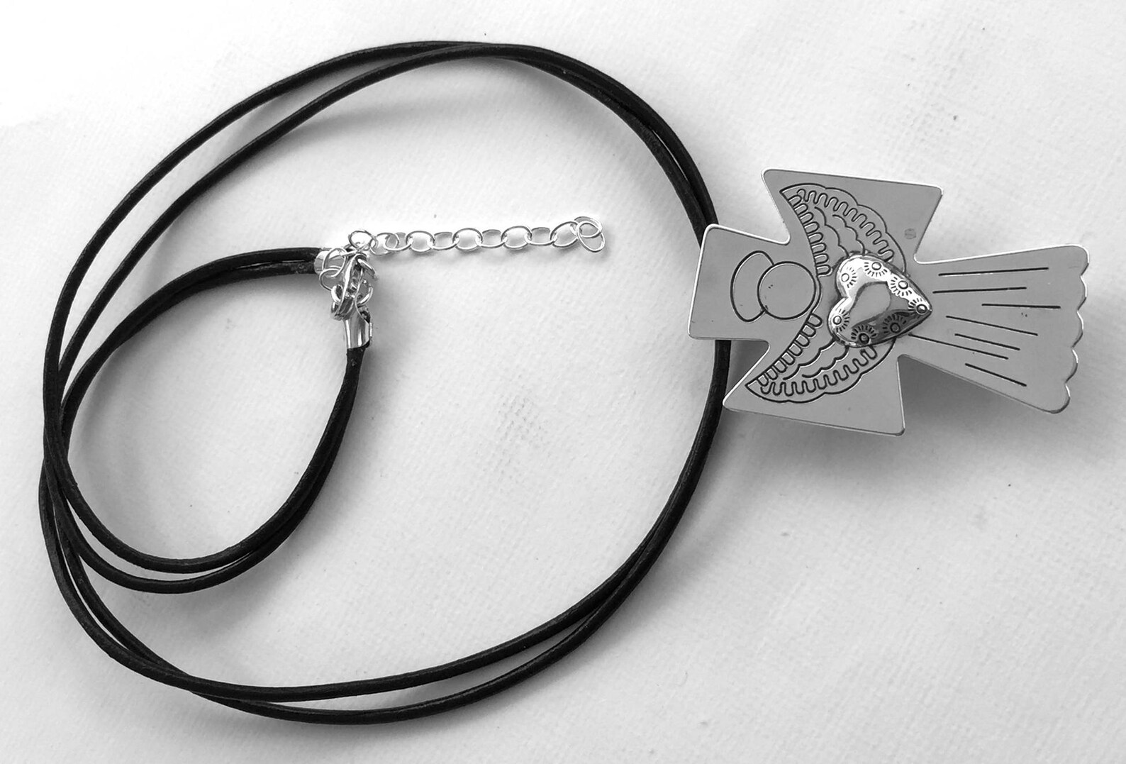 CAROLYN Pollack Angel Heart Cross Pendant or Brooch on Black Cord. - Etsy