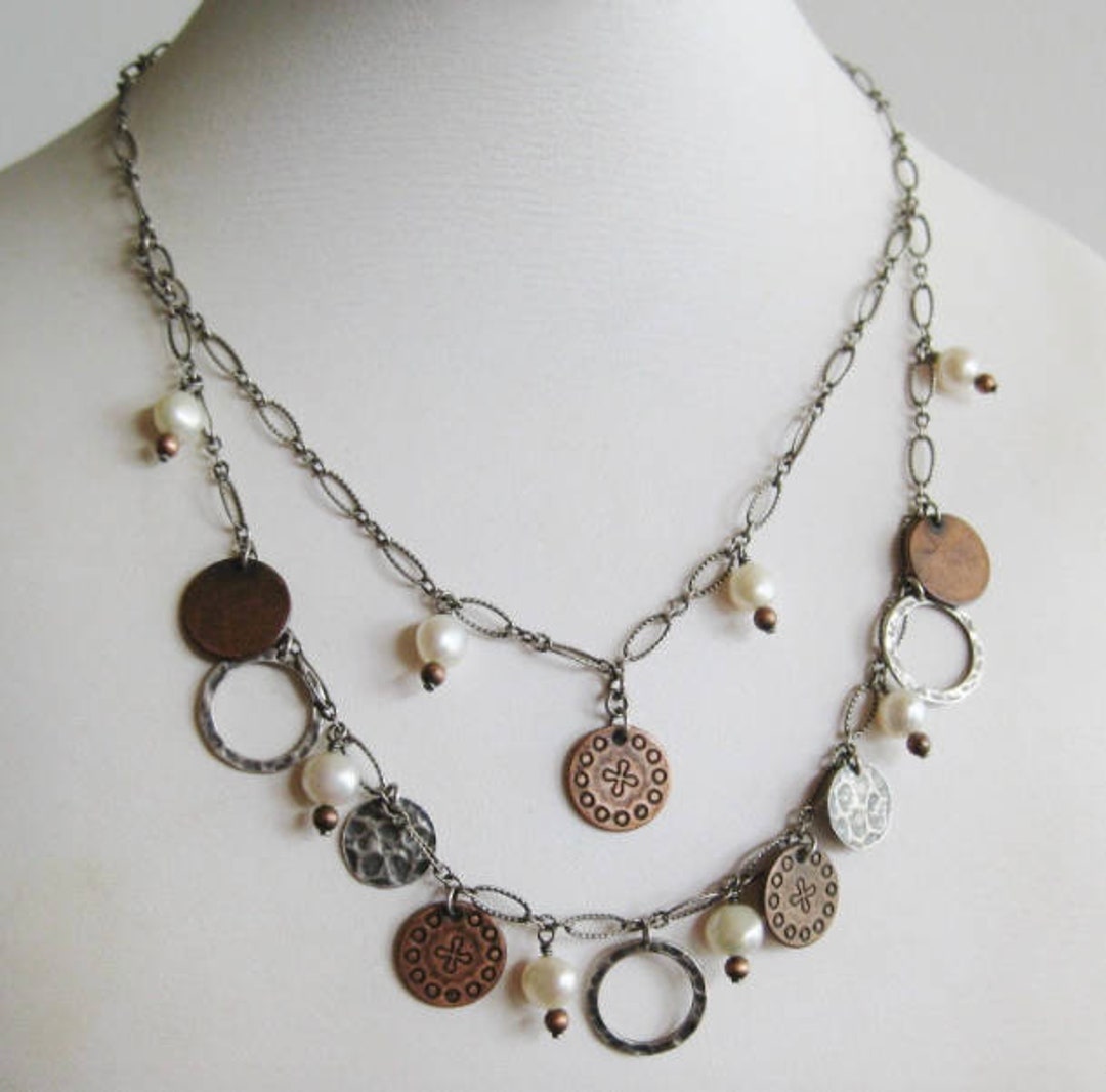 Silpada Coin Bronze Fresh Water Pearl Copper Necklace. Sterling Silver ...