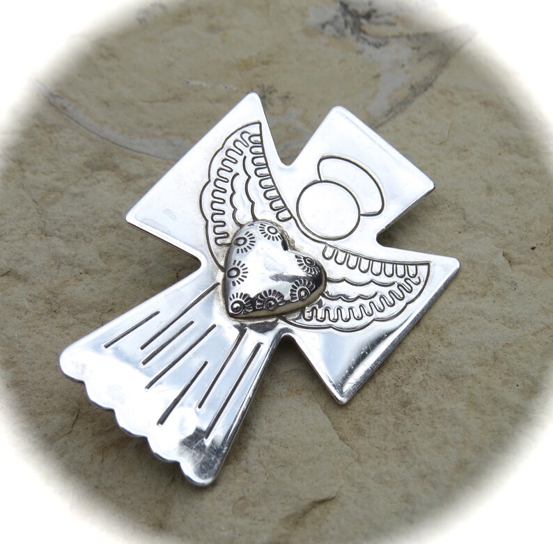 CAROLYN Pollack Angel Heart Cross Pendant or Brooch on Black Cord. - Etsy