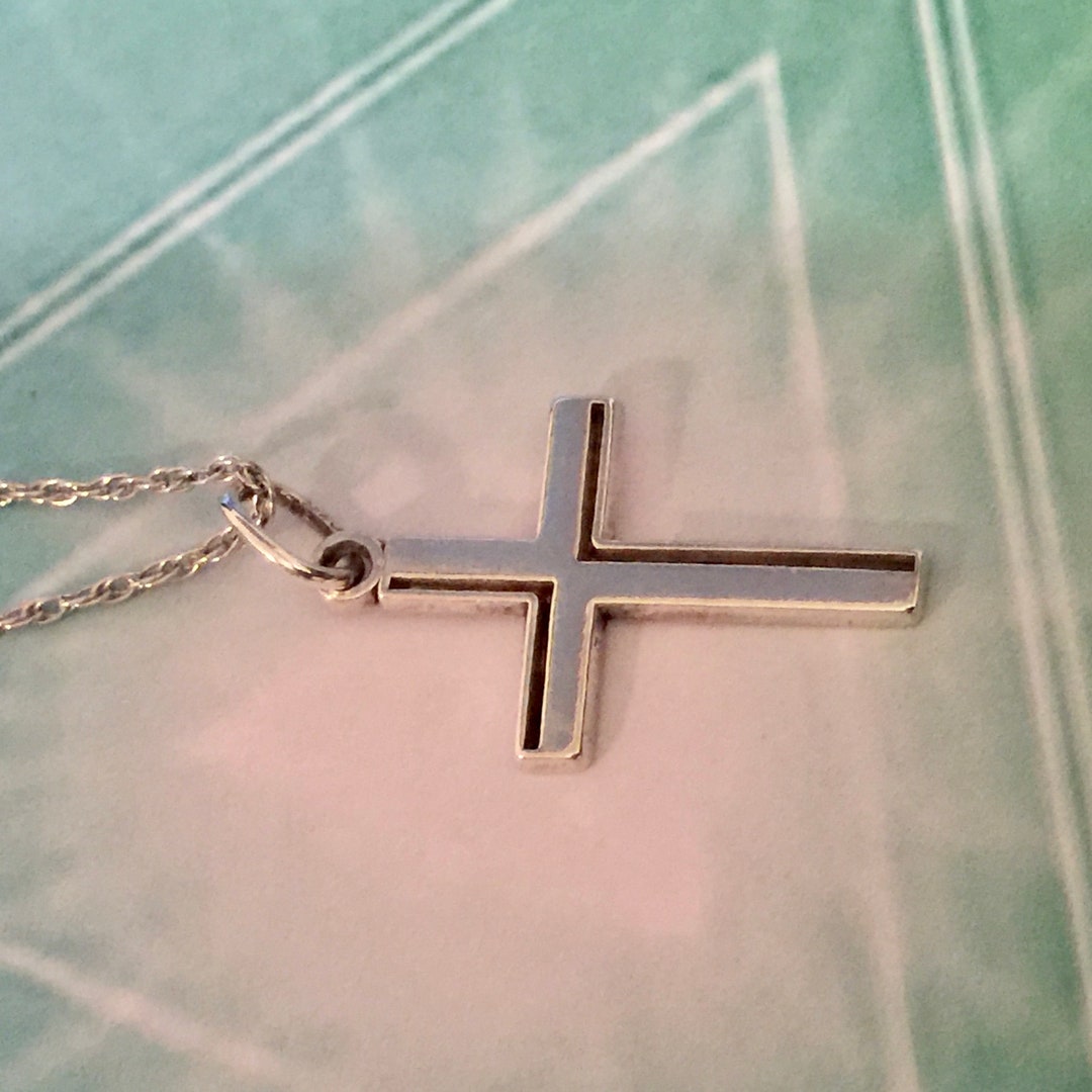 Cross Etched Cross Pendant on Curb Chain. Sterling Silver. - Etsy