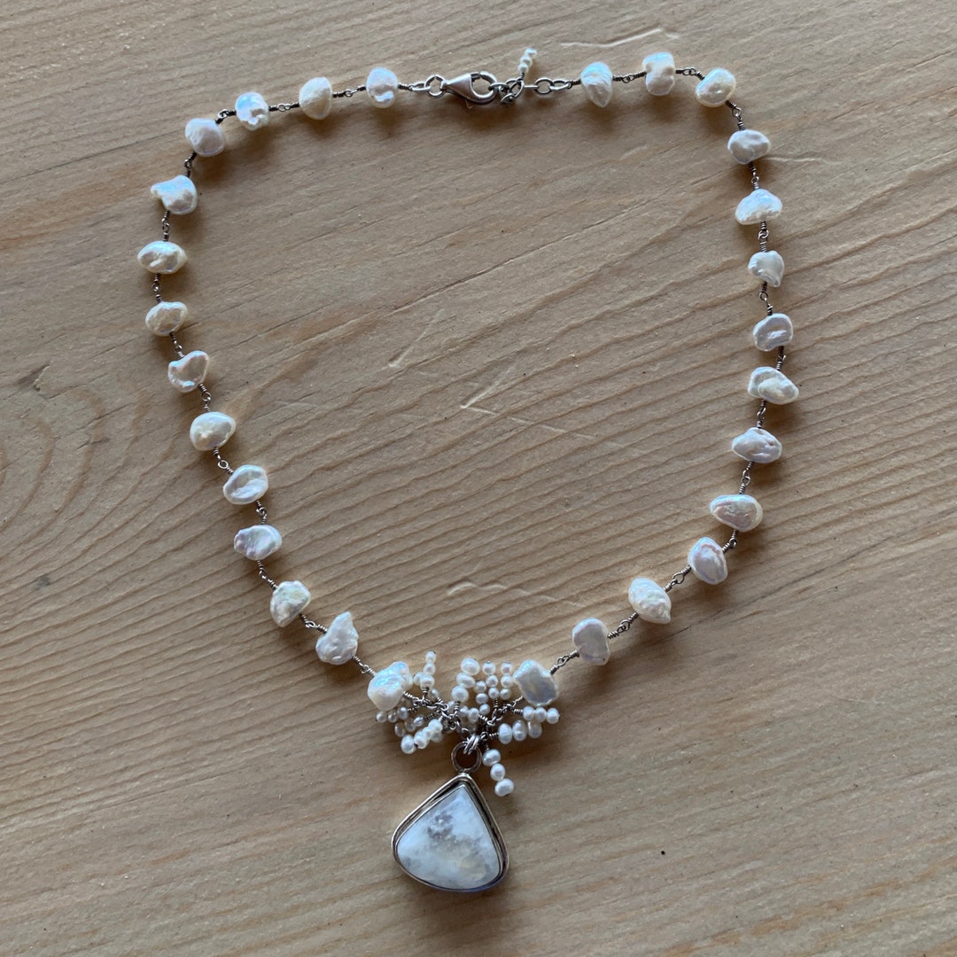 Moonstone Pearl Necklace. Sterling Silver. - Etsy