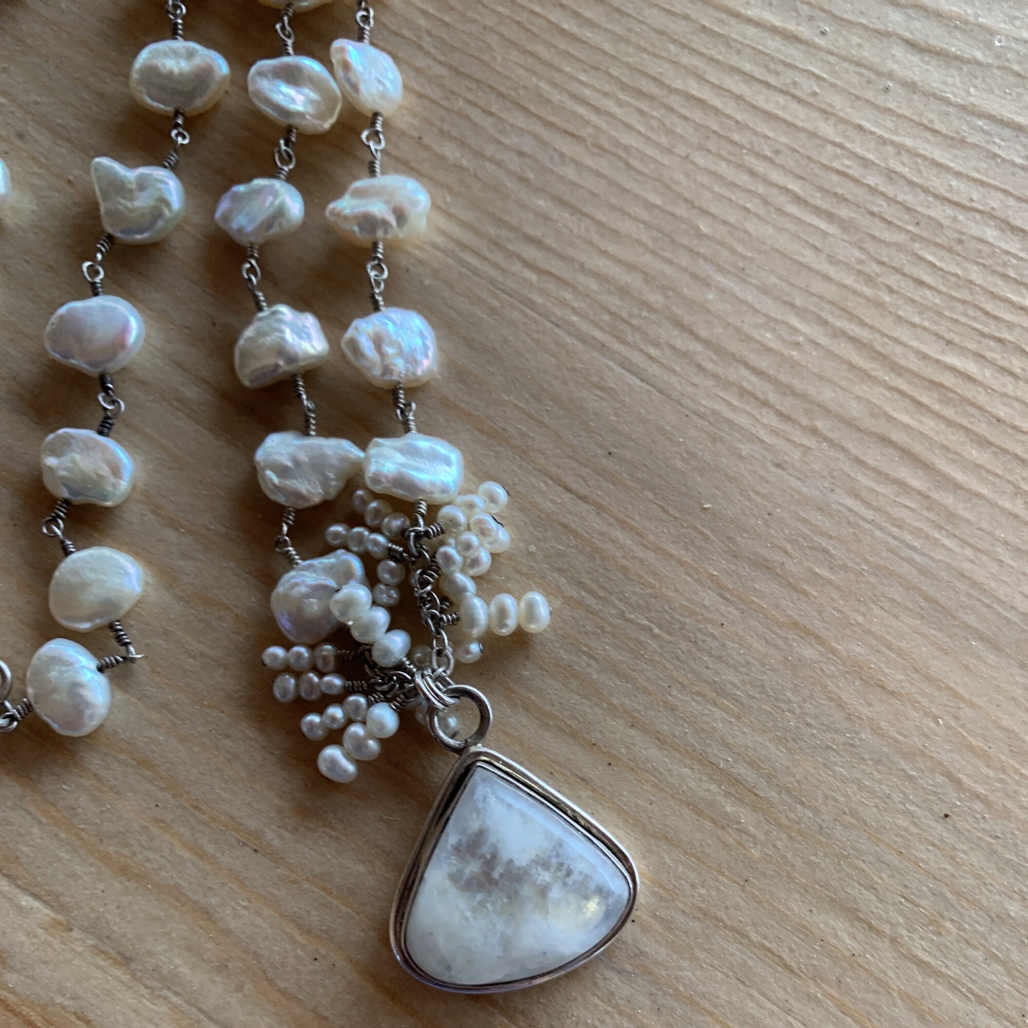 Moonstone Pearl Necklace. Sterling Silver. | Etsy