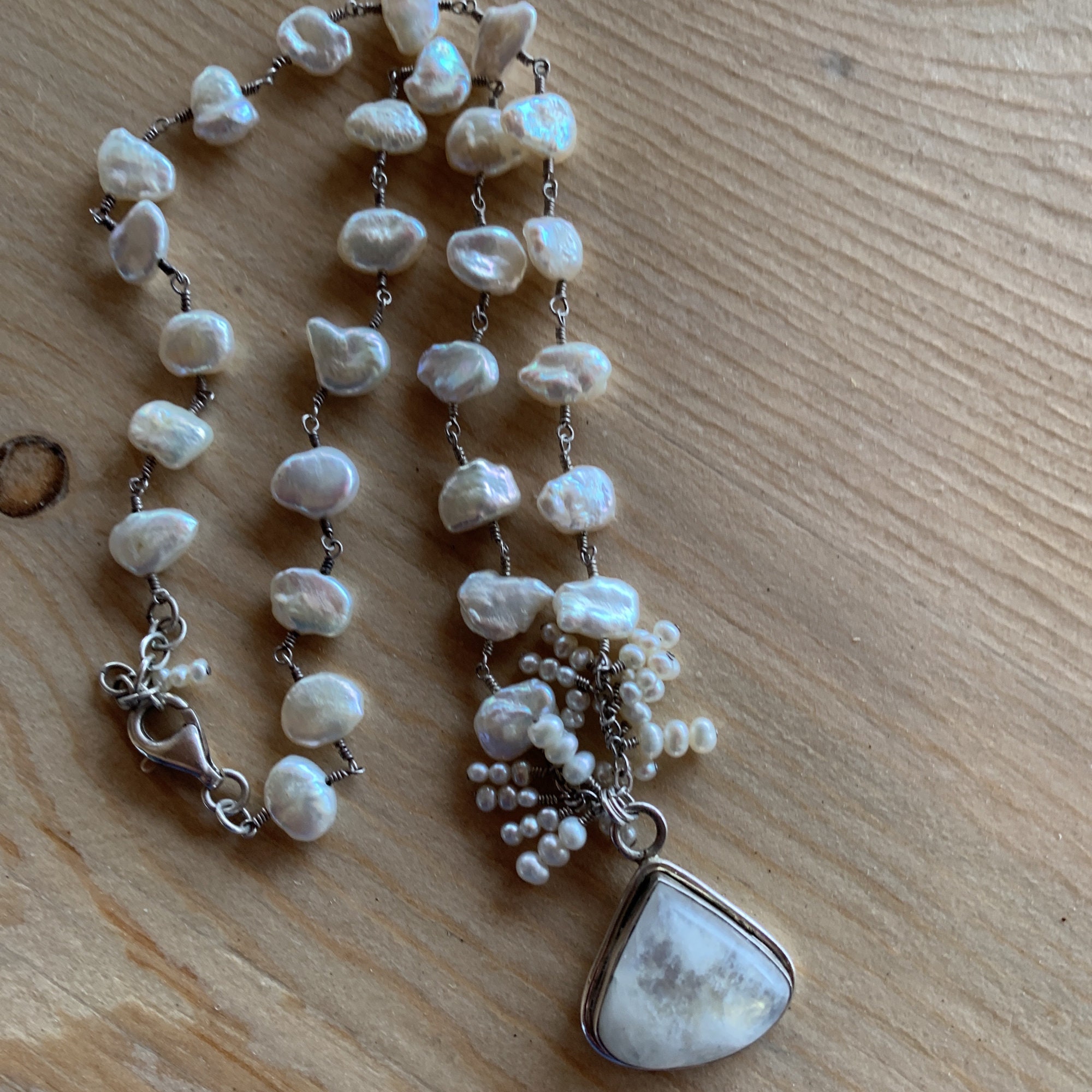 Moonstone Pearl Necklace. Sterling Silver. | Etsy
