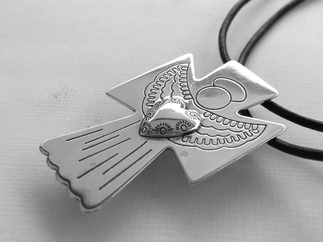 CAROLYN Pollack Angel Heart Cross Pendant or Brooch on Black Cord. - Etsy