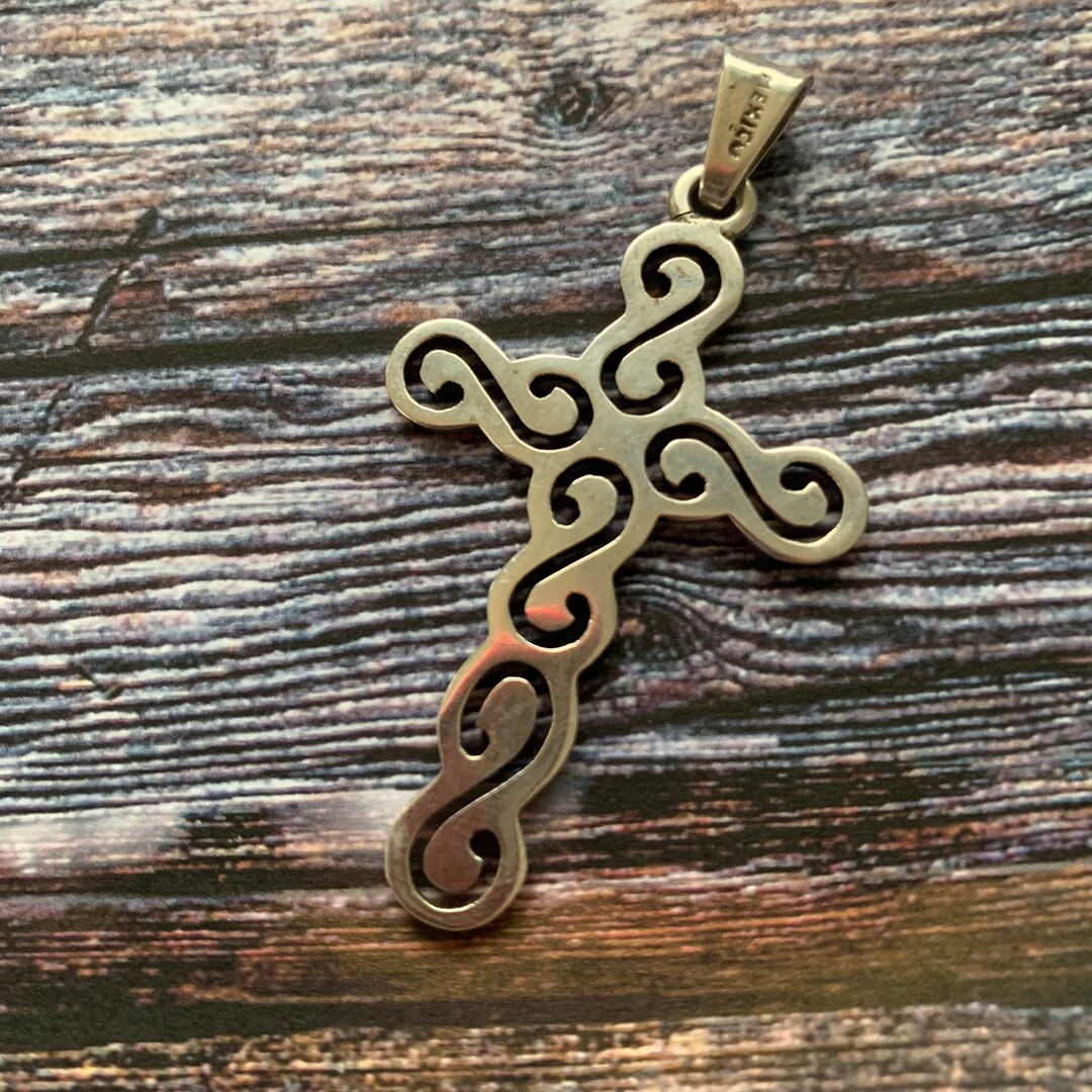 Cut Out Cross Pendant on Black Leather Cord. Sterling Silver - Etsy