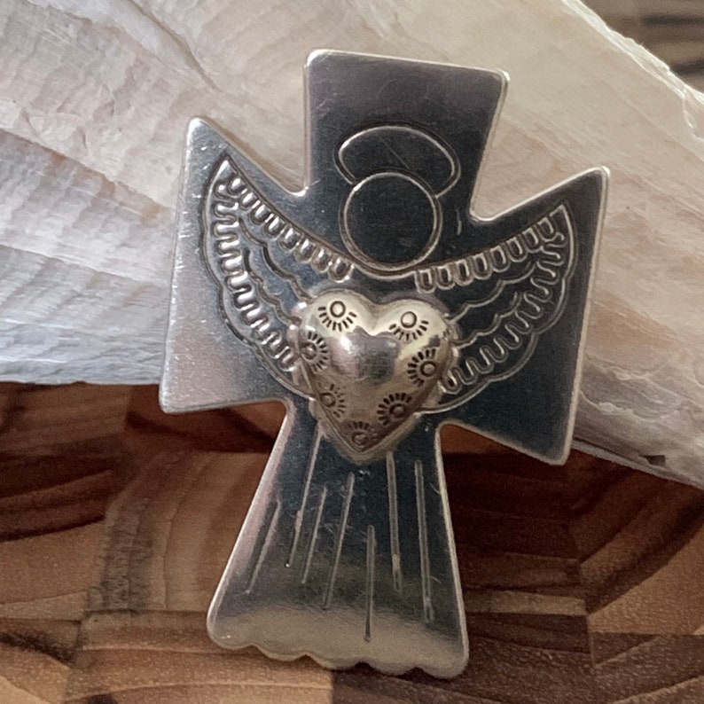 CAROLYN Pollack Angel Heart Cross Pendant or Brooch on Black - Etsy