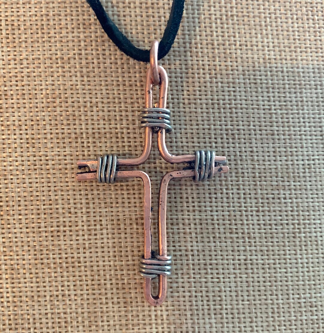 Cross on Suede Cord. Copper Hand Made Cross Pendant. - Etsy