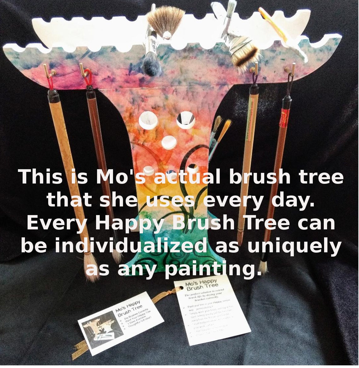 Mo's Tall Happy Brush Tree - Pine Wood Artist's Brush Holder - Dryer ...