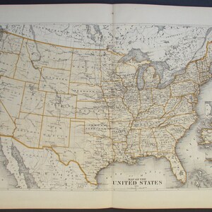 1875 United States Map With Inset Map of Alaska. Large Original ...