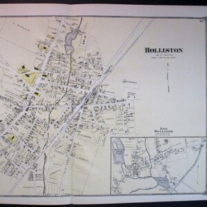 1875 Holliston Massachusetts & East Holliston. Linden Lake ,railroads ...