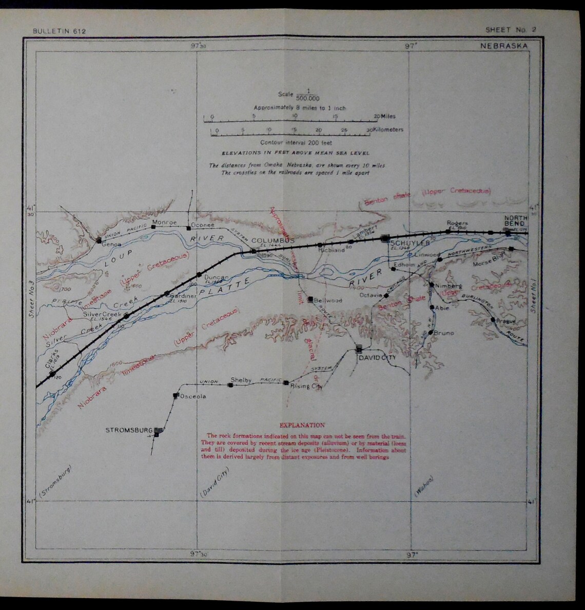 1915 Nebraska Railroad Map: North Bend Schuyler Columbus - Etsy