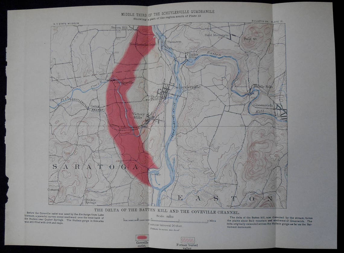 1905 Batten Kill Delta, Hudson River, Coveville Channel New York Map ...