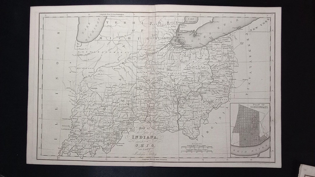 1830 Ohio Indiana Map. Antique Engraving. Original Old Engraved Map of ...