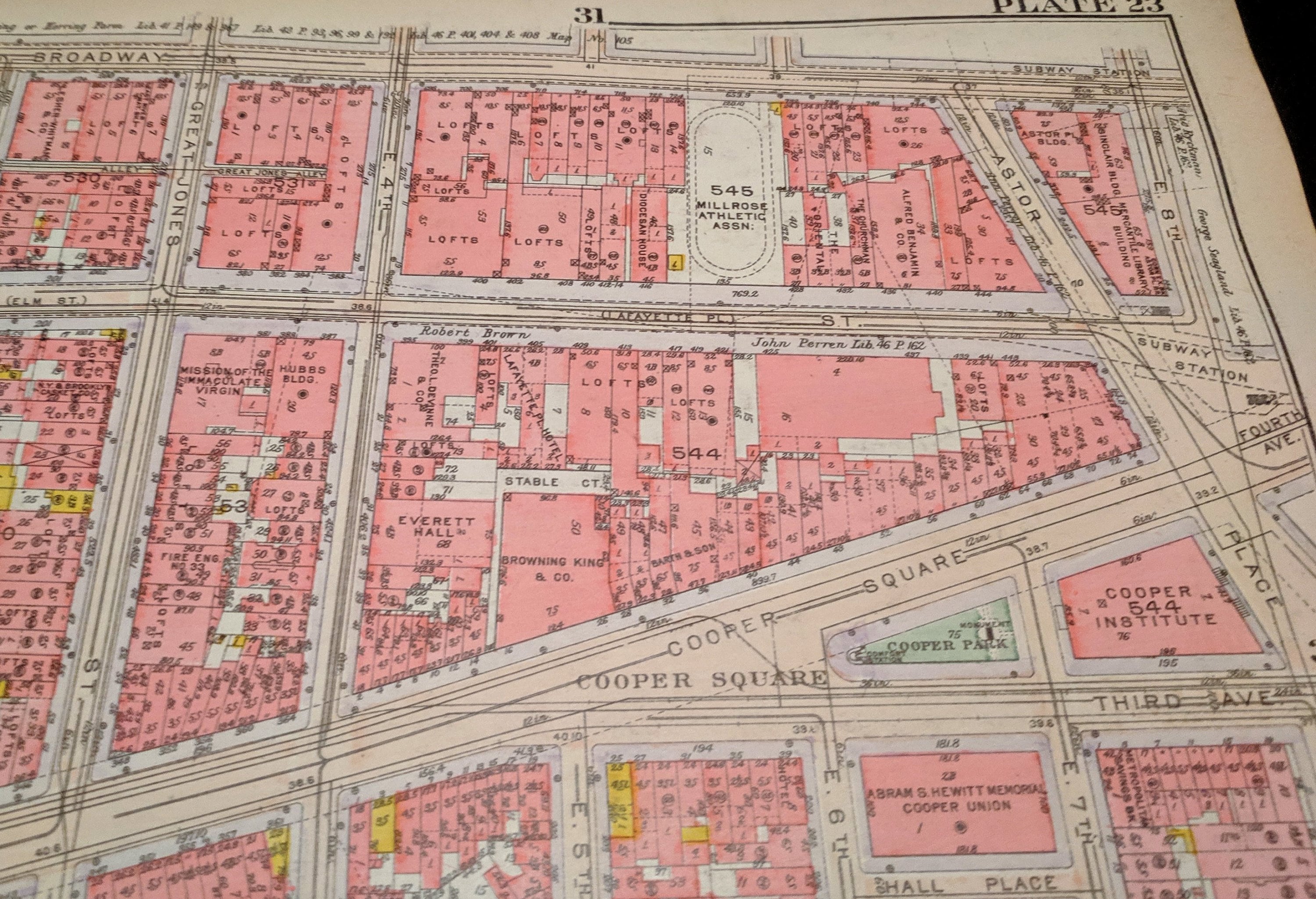 1916 NOHO, Bowery Map in Lower Manhattan, Cooper Union & Square ...