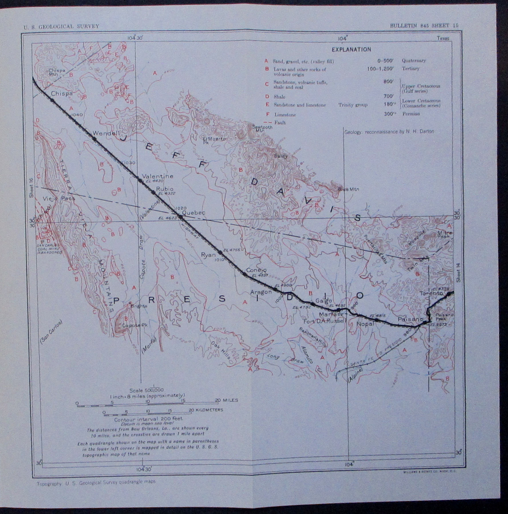 1933 Paisano, Nopal, Marfa, Conejo, Chispa, Rubio Texas Map, Jeff Davis ...