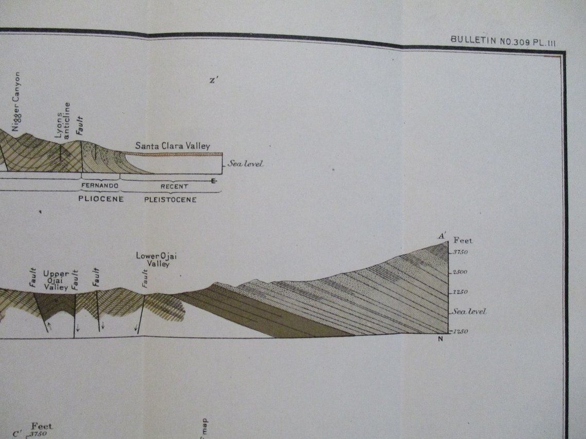 1907 Southern California Antique Map or Chart: Geologic Structure ...
