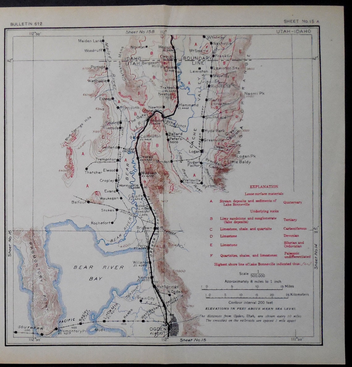1915 Utah Railroad Map Ogden, Bear River Bay, Hot Springs, Brigham ...