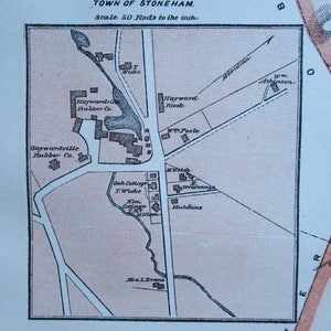 1875 Stoneham Massachusetts Town Map. Spot Pond, Railroads, Inset of ...