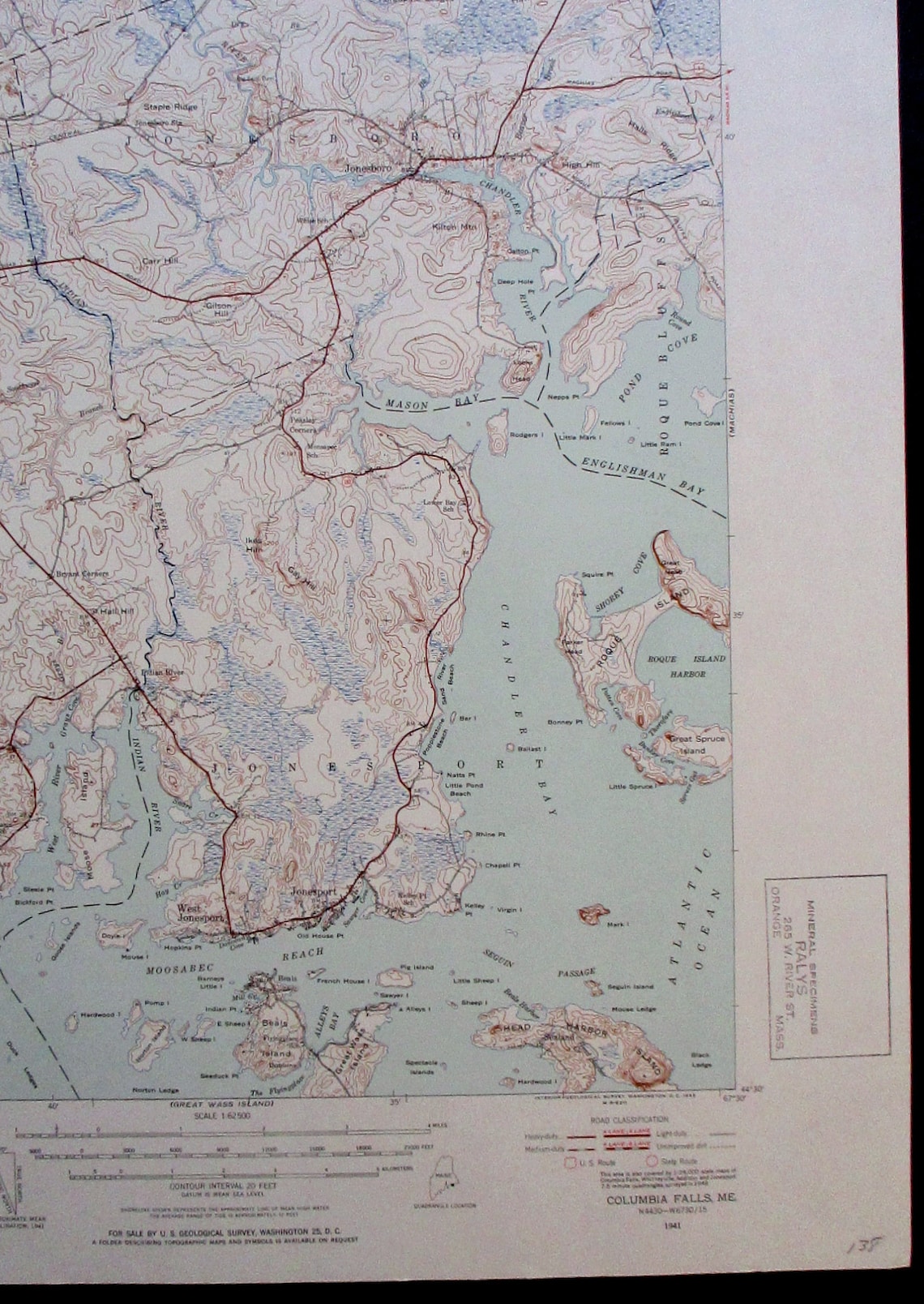 1955 Jonesport, Addison, Columbia Falls, Jonesboro, Maine Vintage Map ...