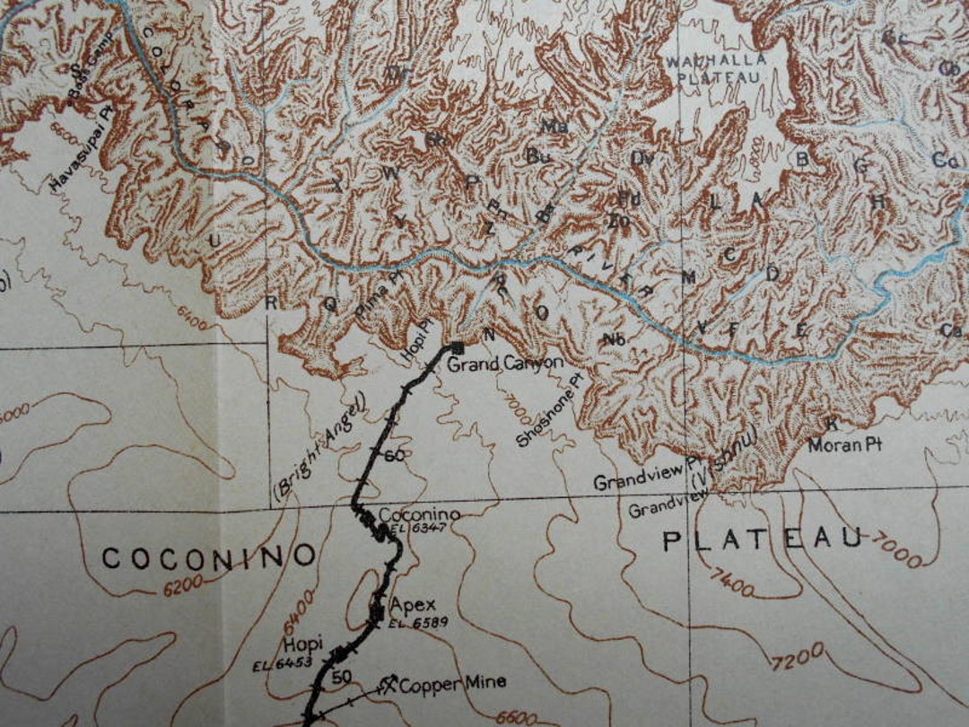1915 Railroad Map Arizona. Santa Fe Railway Grand Canyon Area, Coconino ...