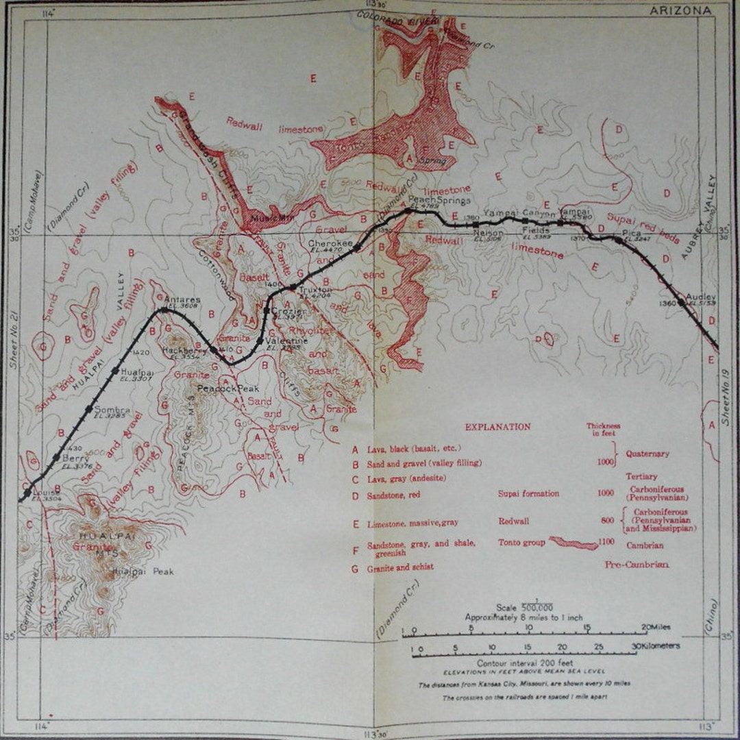 1915 Arizona Railroad Map Audley Yampai Truxton Crozier Hualpai Sombra ...