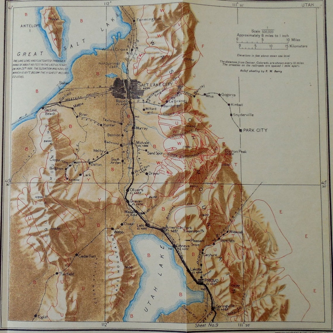 1922 Great Salt Lake Area Railroad Map Salt Lake City, Park City ...