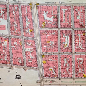 1916 Bowery Area of NYC Street Map, Lower East Side New York City From ...