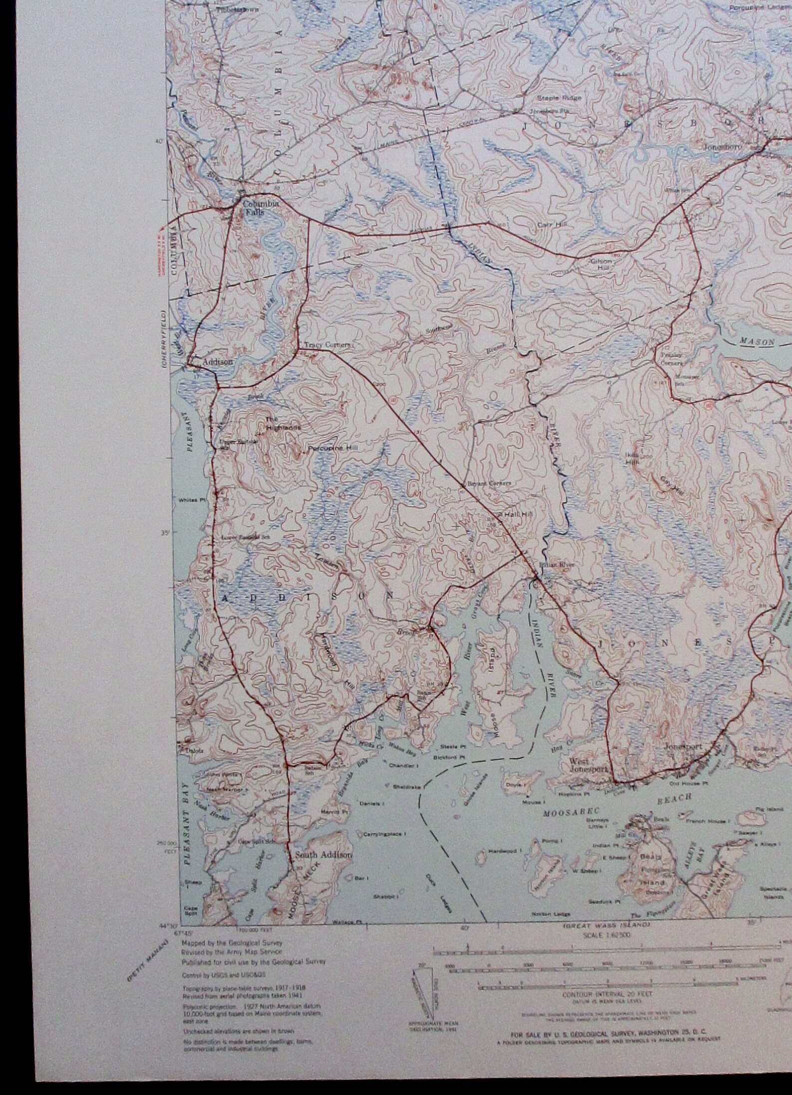 1955 Jonesport, Addison, Columbia Falls, Jonesboro, Maine Vintage Map ...