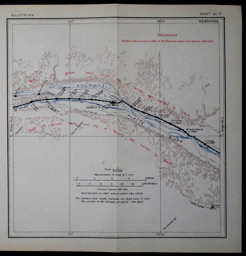 1915 Nebraska Railroad Map North Platte, Dexter, Birdwood, Maxwell ...