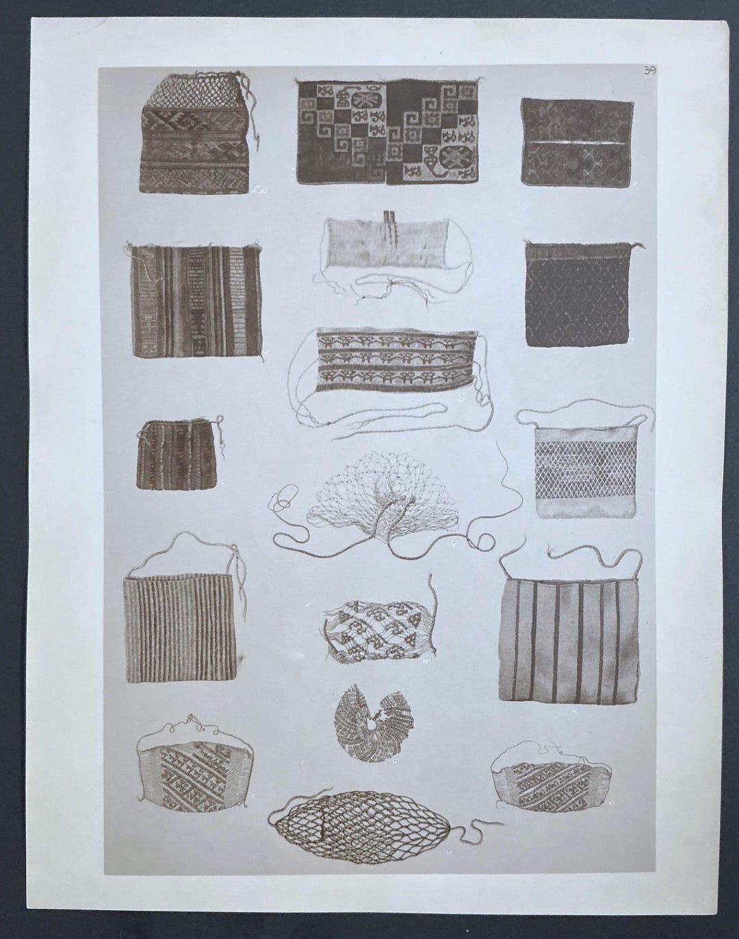 1920 Antique Print: Ancient Peruvian Textiles –cotton Wool and Net Bags ...