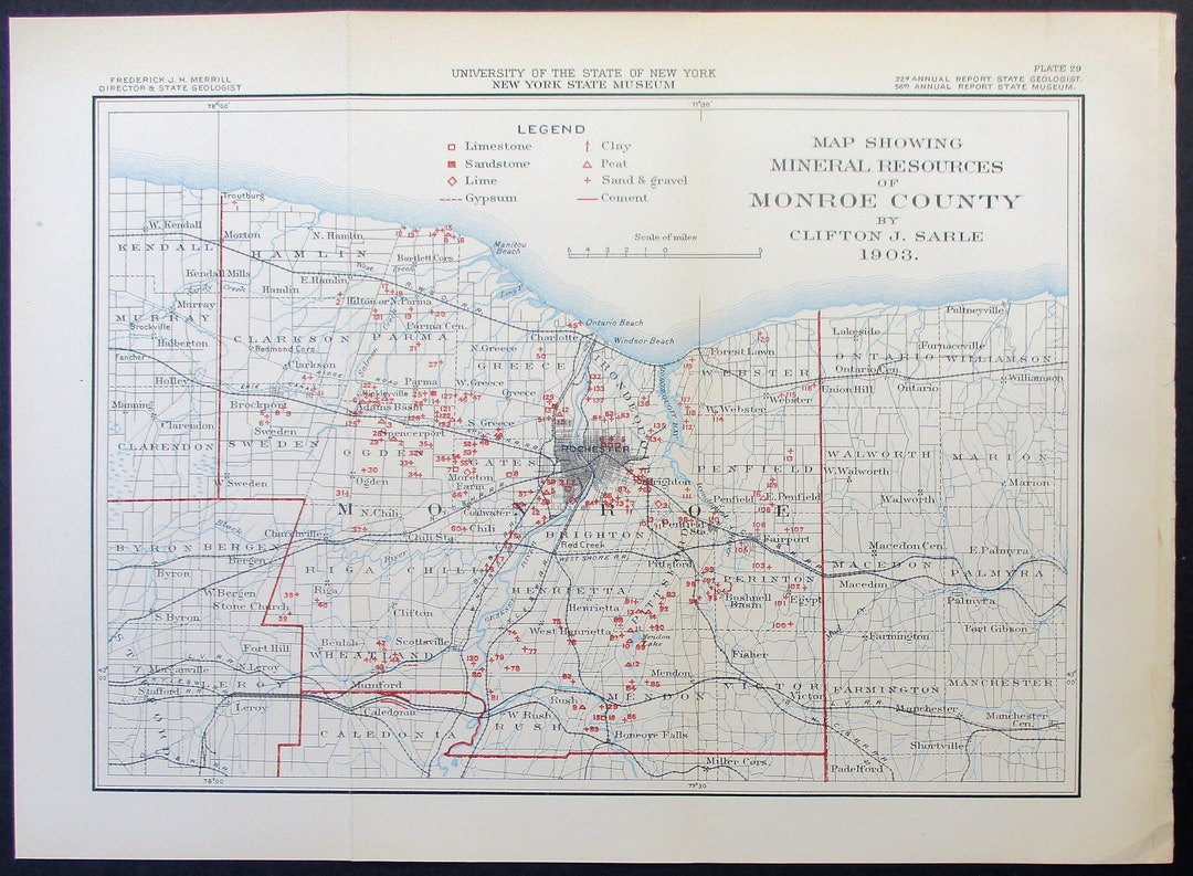 1903 Monroe County Map New York Mineral Resources. Rochester ...