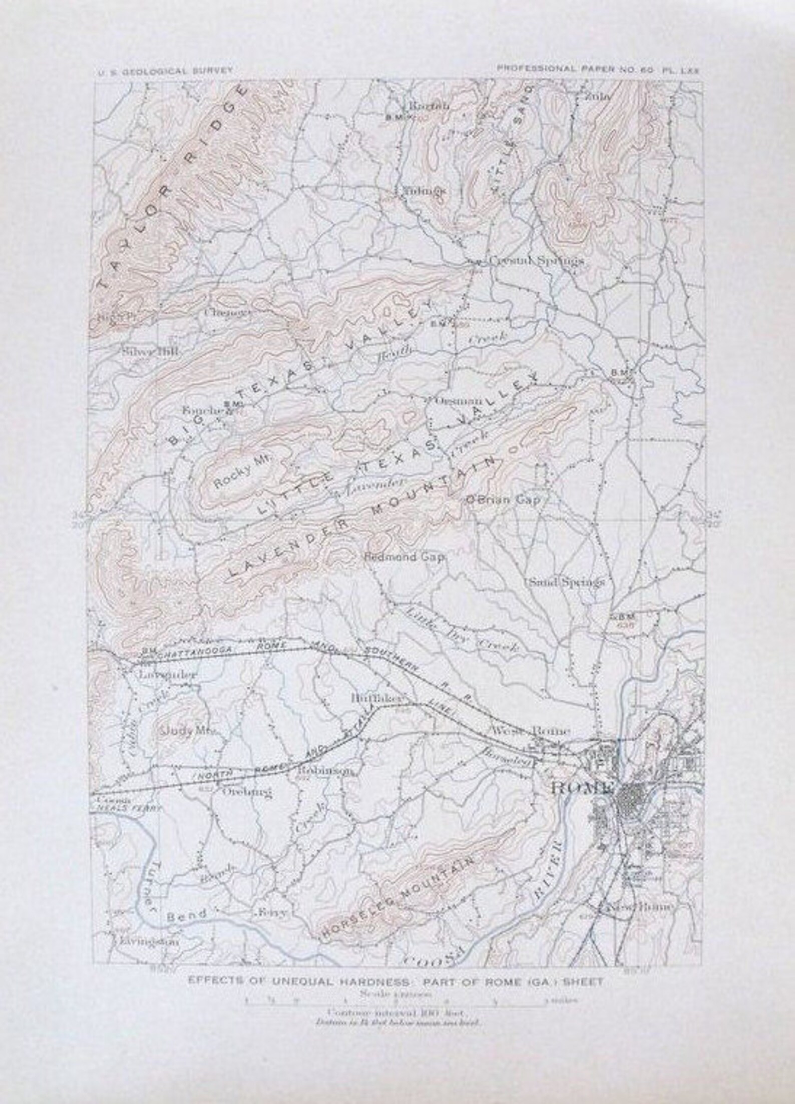 1908 Map Rome, Georgia Area. Taylor Ridge, Lavender Mountains, Coosa ...