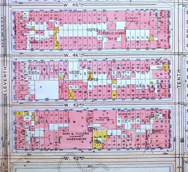 1916 Hell's Kitchen Midtown Manhattan NYC Street Map. New York City ...