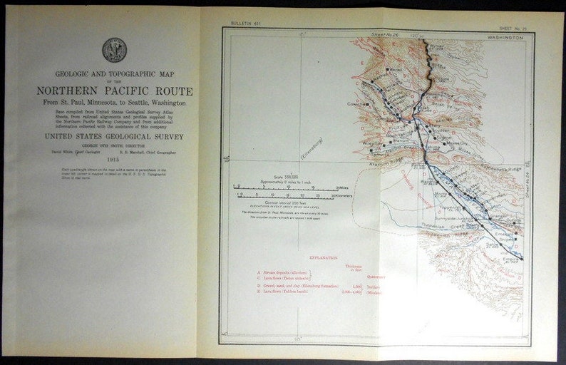 1915 Railroad Map Granger, Wapato, North Yakima, Scudder, Moxee City ...