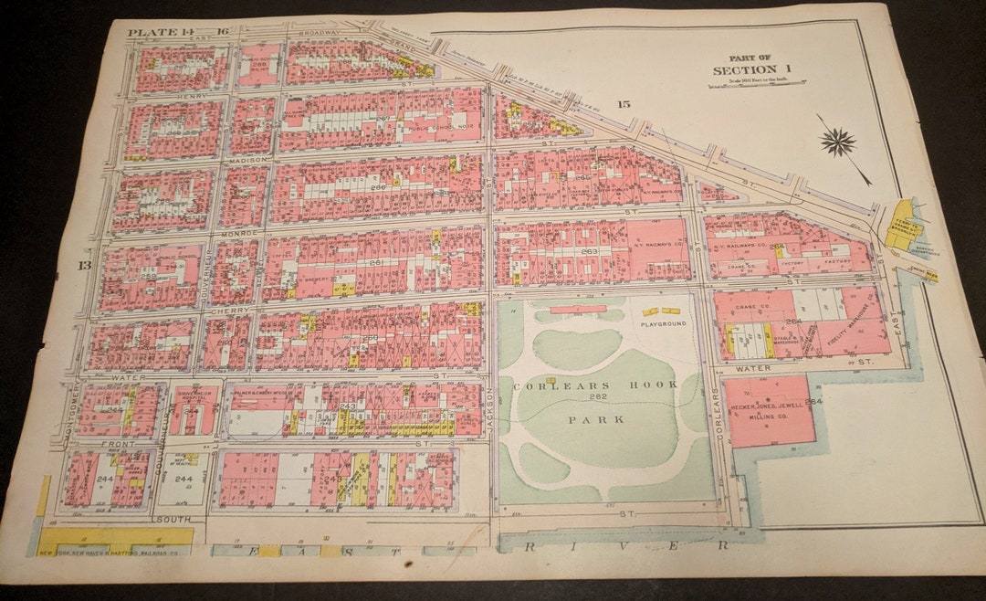 1916 Lower East Side Manhattan. Corlears Hook Park, Williamsburg Bridge ...