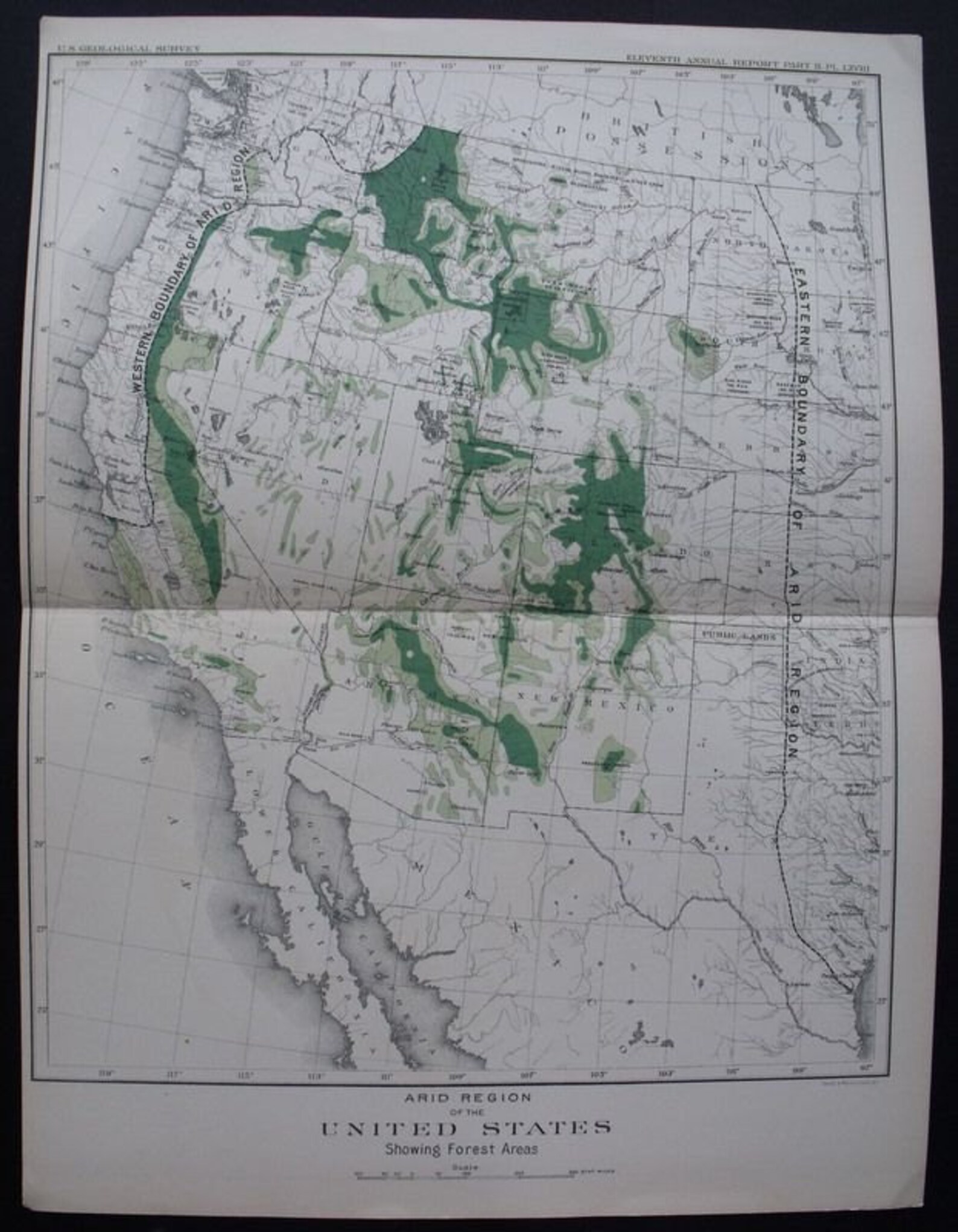 1890 Map USA Arid Region, Showing Forest Areas, Western United States ...