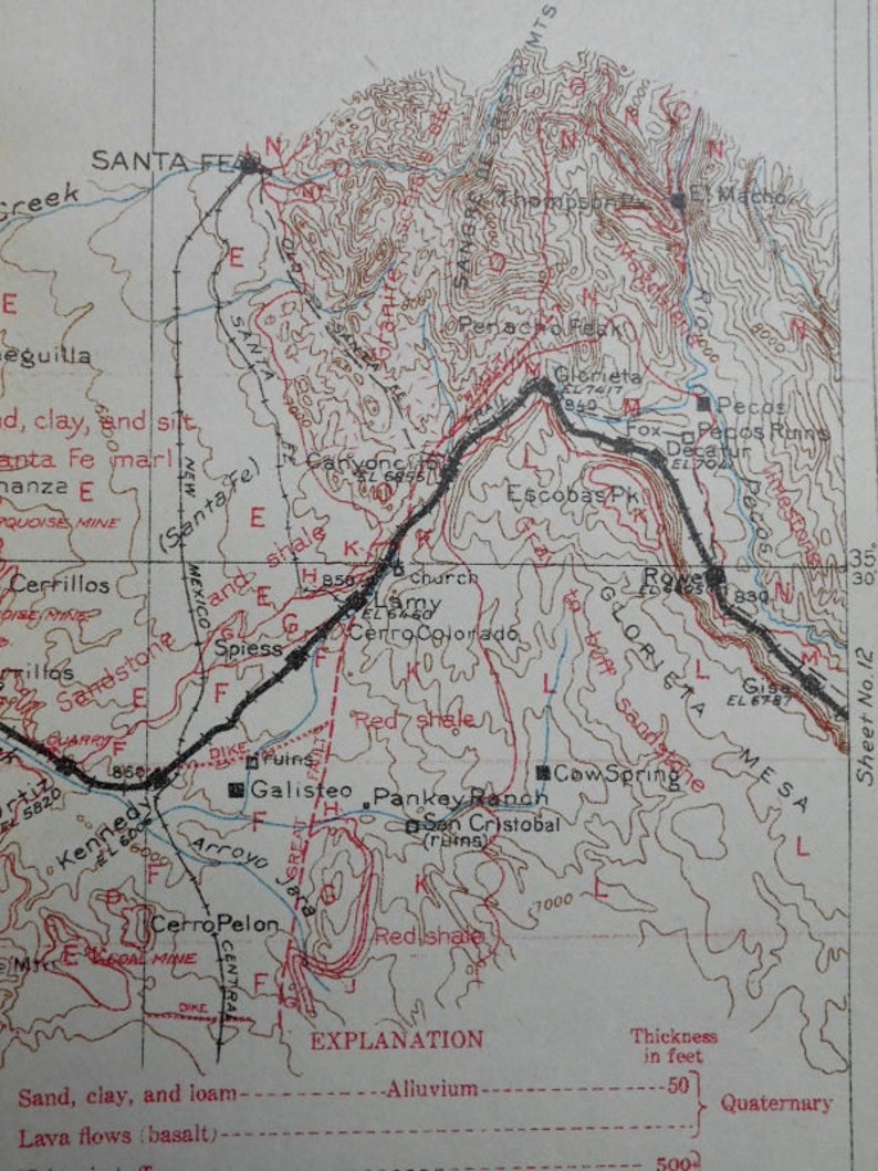 1915 Railroad Map New Mexico Santa Fe to Albuquerque. Santa Fe Railway ...