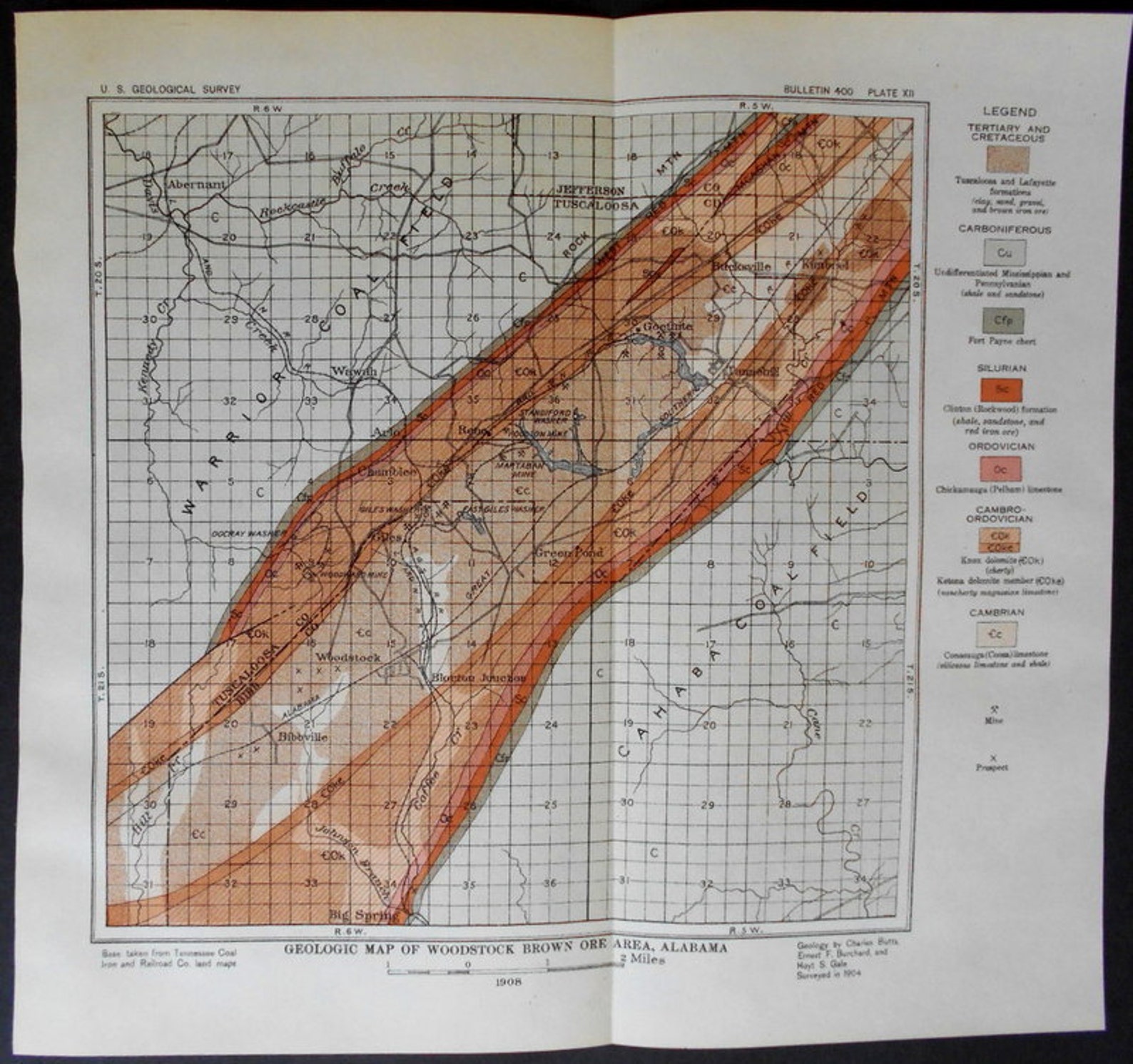 1910 Alabama AL Geologic Map of Woodstock Brown Ore Area Between ...