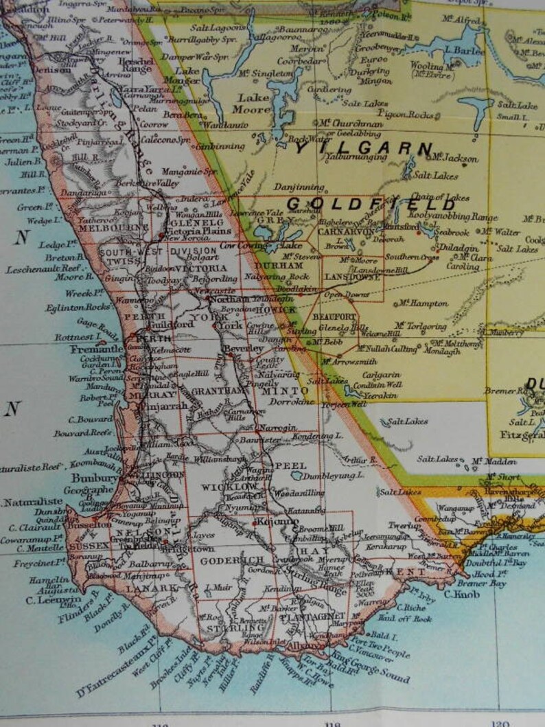 1894 Australia Goldfields Western Large Antique Map | Etsy