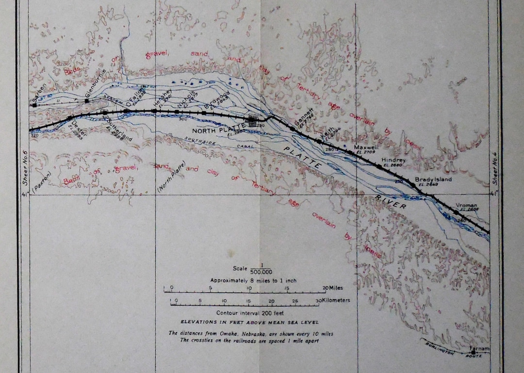 1915 Nebraska Railroad Map North Platte, Dexter, Birdwood, Maxwell ...