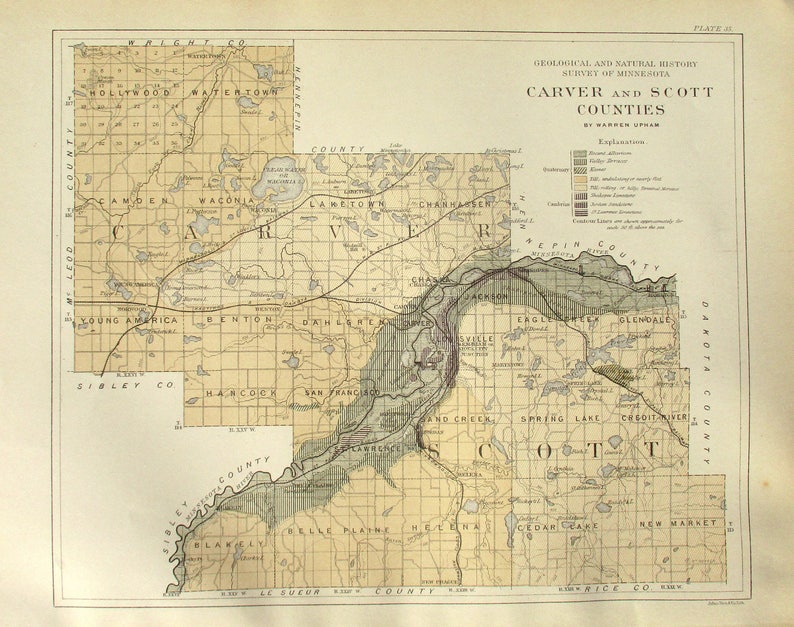 1901 Carver & Scott County Minnesota MN. Watertown Waconia Chaska ...