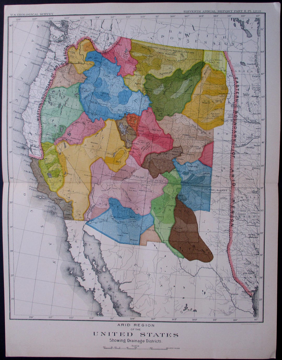 1890 Western United States America Arid Region. Superb Antique Map ...