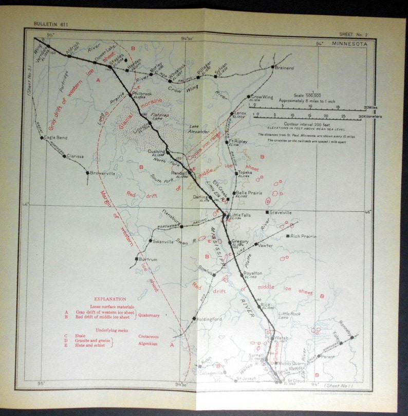1915 Minnesota Railroad Map Sartell, Watab, Cushing, Aldrich, Dower ...