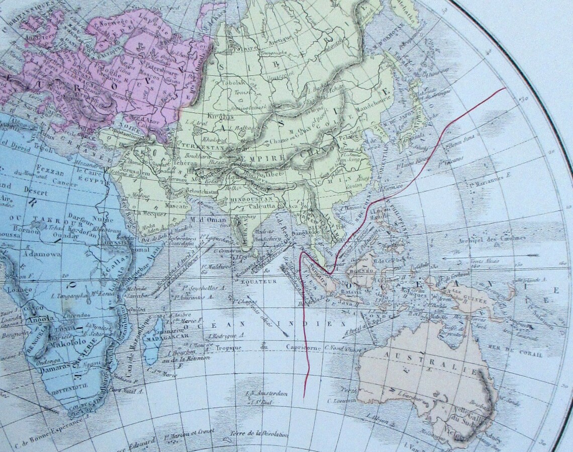 1887 World Map Mappe-monde, Eastern & Western Hemisphere Also Shows ...