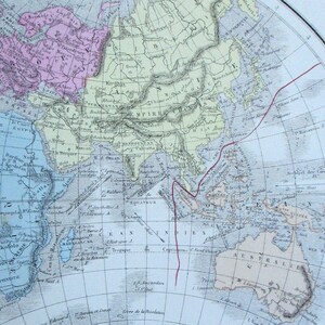 1887 World Map Mappe-monde, Eastern & Western Hemisphere Also Shows ...