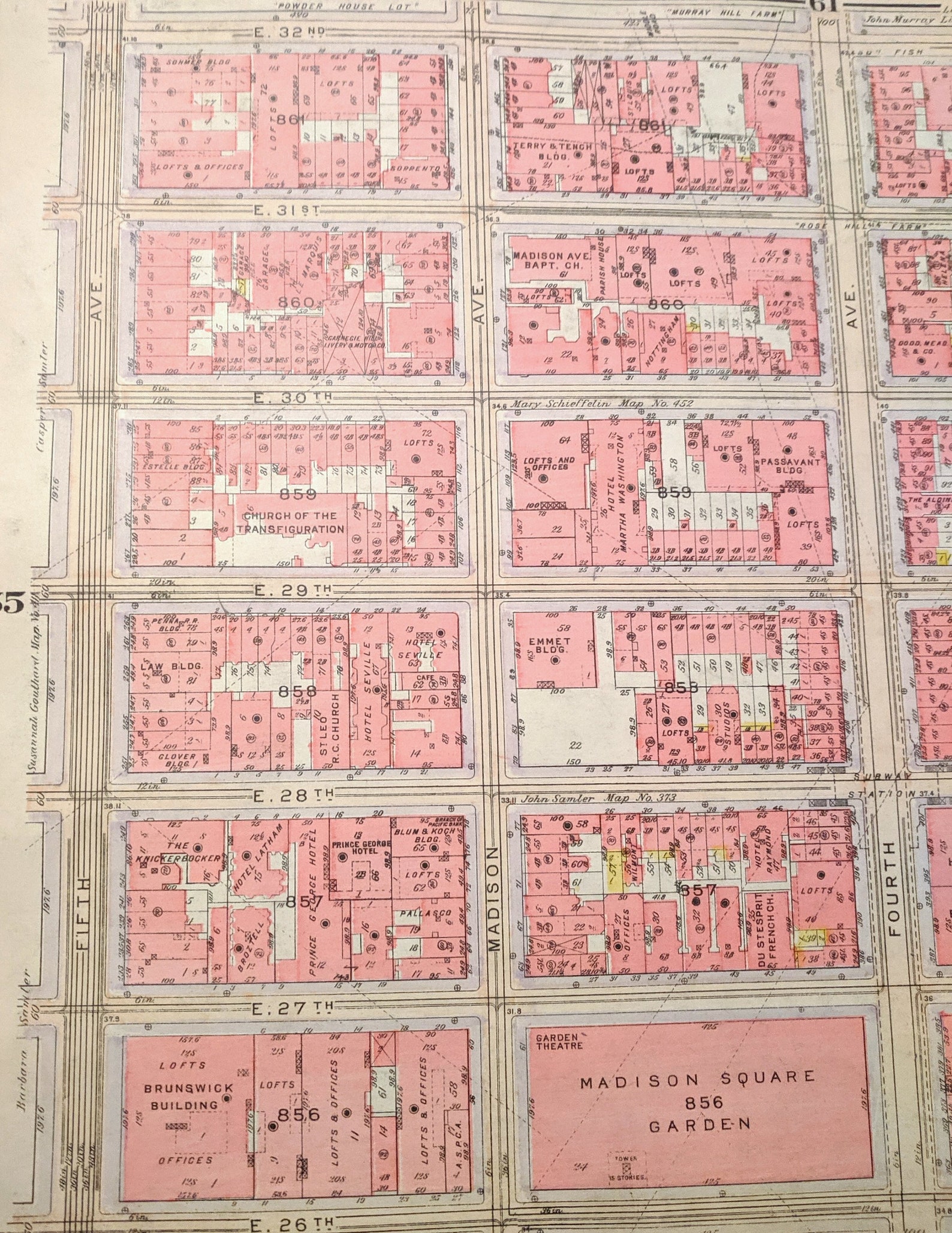 1916 Old Madison Square Garden Area, Manhattan NYC Map 26th St to 32nd ...