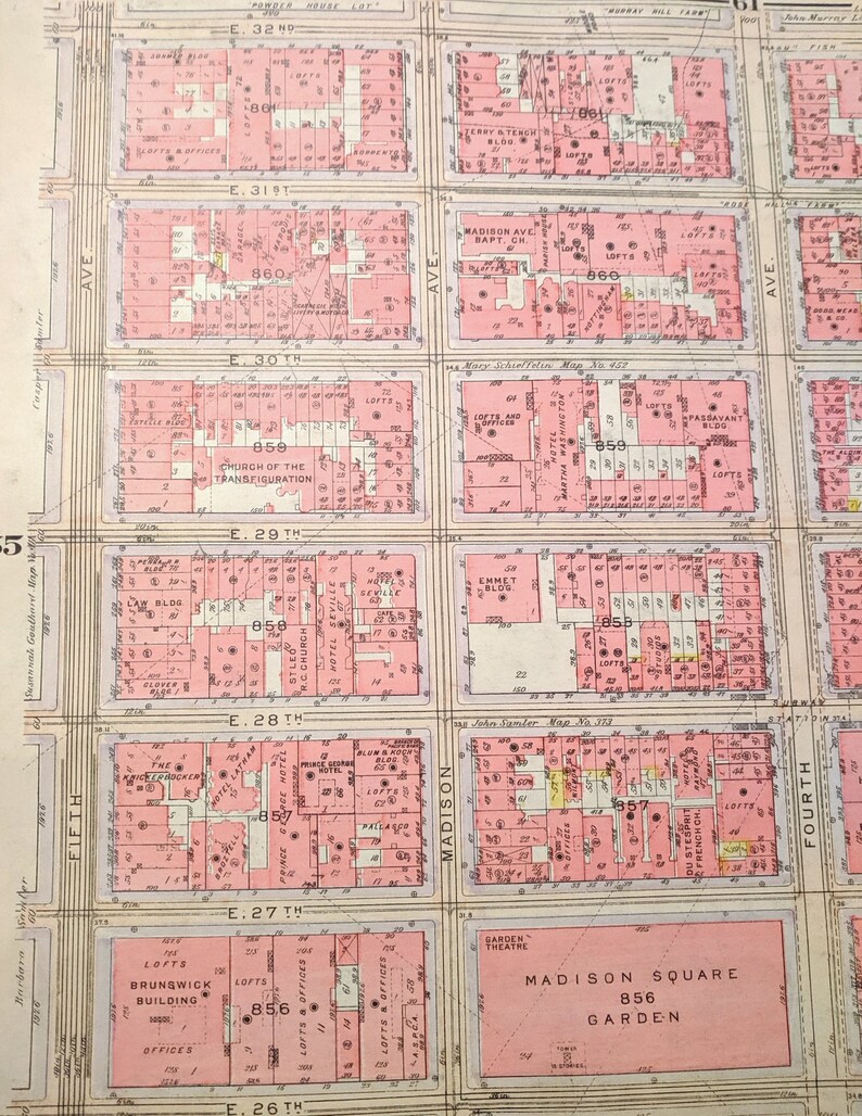 1916 Old Madison Square Garden Area Manhattan NYC Map 26th St - Etsy