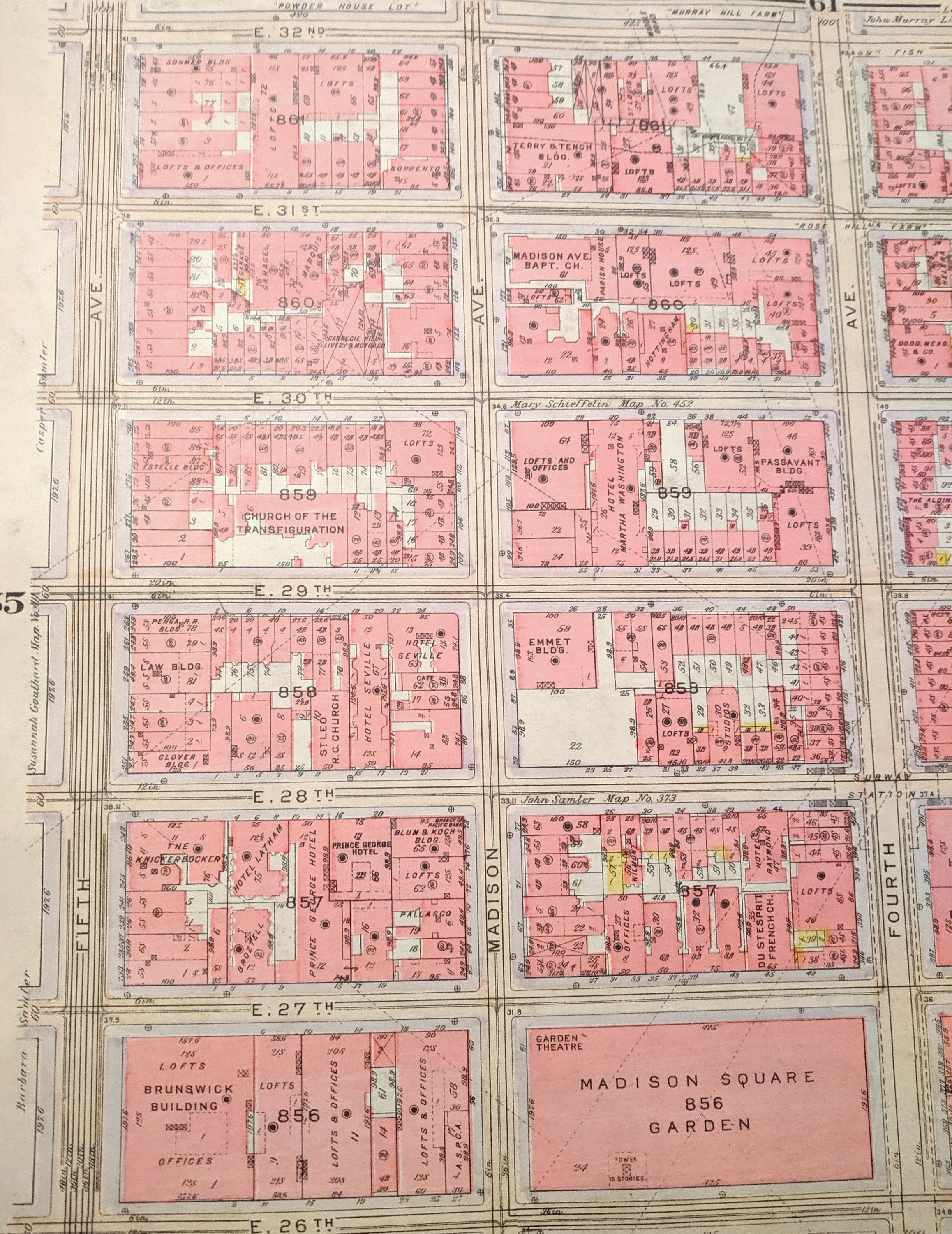 1916 Old Madison Square Garden Area, Manhattan NYC Map 26th St to 32nd ...