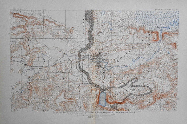 1908 Map: Baraboo, Kirks, North Freedom. Devil's Lake. Wisconsin, WI ...