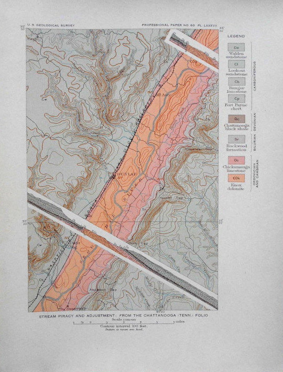 1908 Carte Dunlap, Mt. Airy, Daus Tennessee TN. Sequatchie River ...